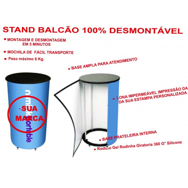 STAND BALCÃO PROMOCIONAL PERSONALIZADO DESMONTÁVEL MODELO REDONDO